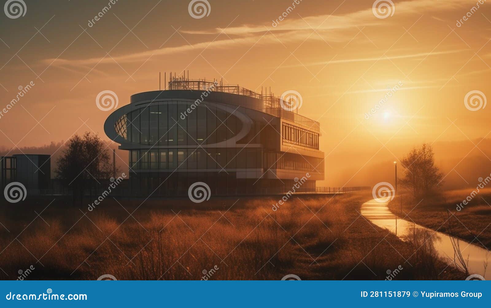 Modern Cityscape Reflects Industry Futuristic Design in Backlit Sunset ...