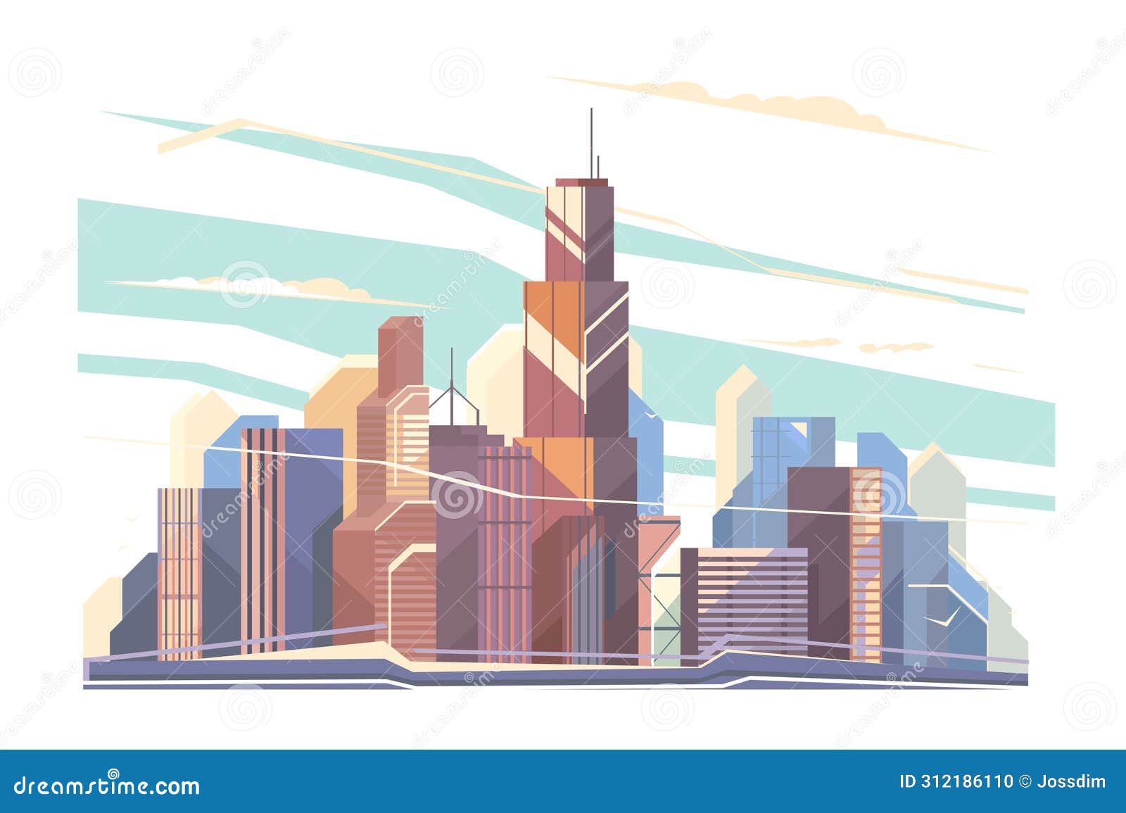 Cityscape Scene With Road , Trees And Sky Background Vector ...