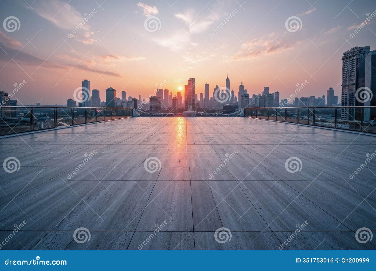 Modern Cityscape Sunrise Sunset Rooftop Gray Stone Pavement Stock ...
