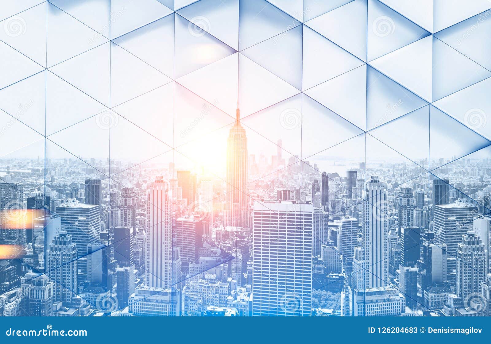 Modern Cityscape and Triangular Tiles Stock Illustration - Illustration ...