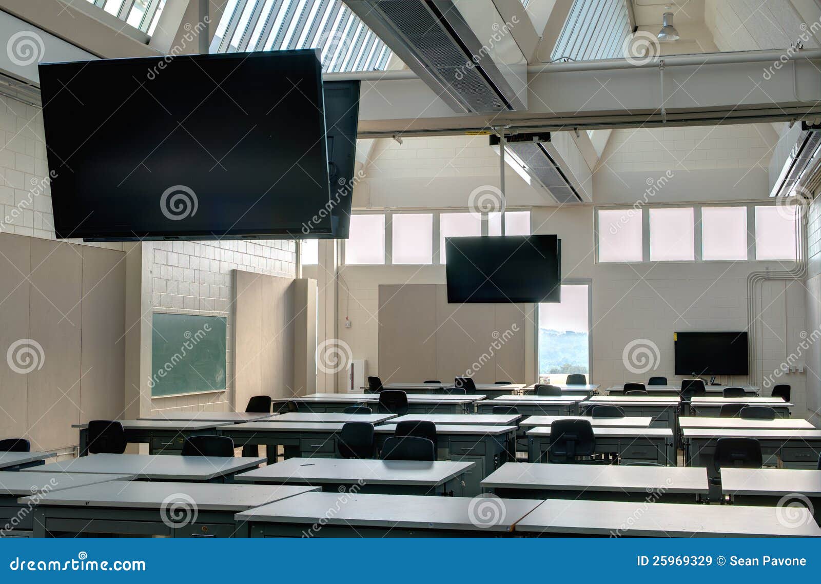 Modern Classroom Interior, With Round Tables. Anatomy Model And The ...