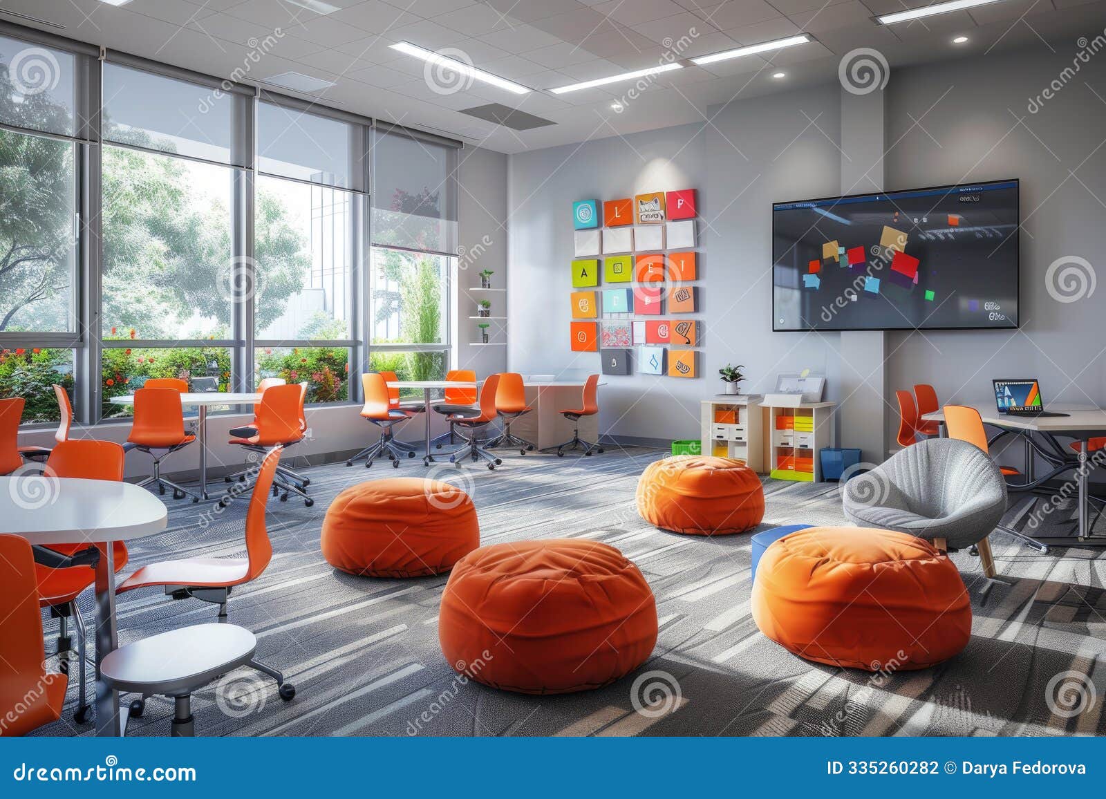Modern Classroom with Bright Colors and Flexible Seating for ...