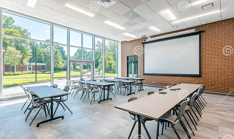 Modern Classroom Design Featuring Large Windows, Flexible Seating, and ...