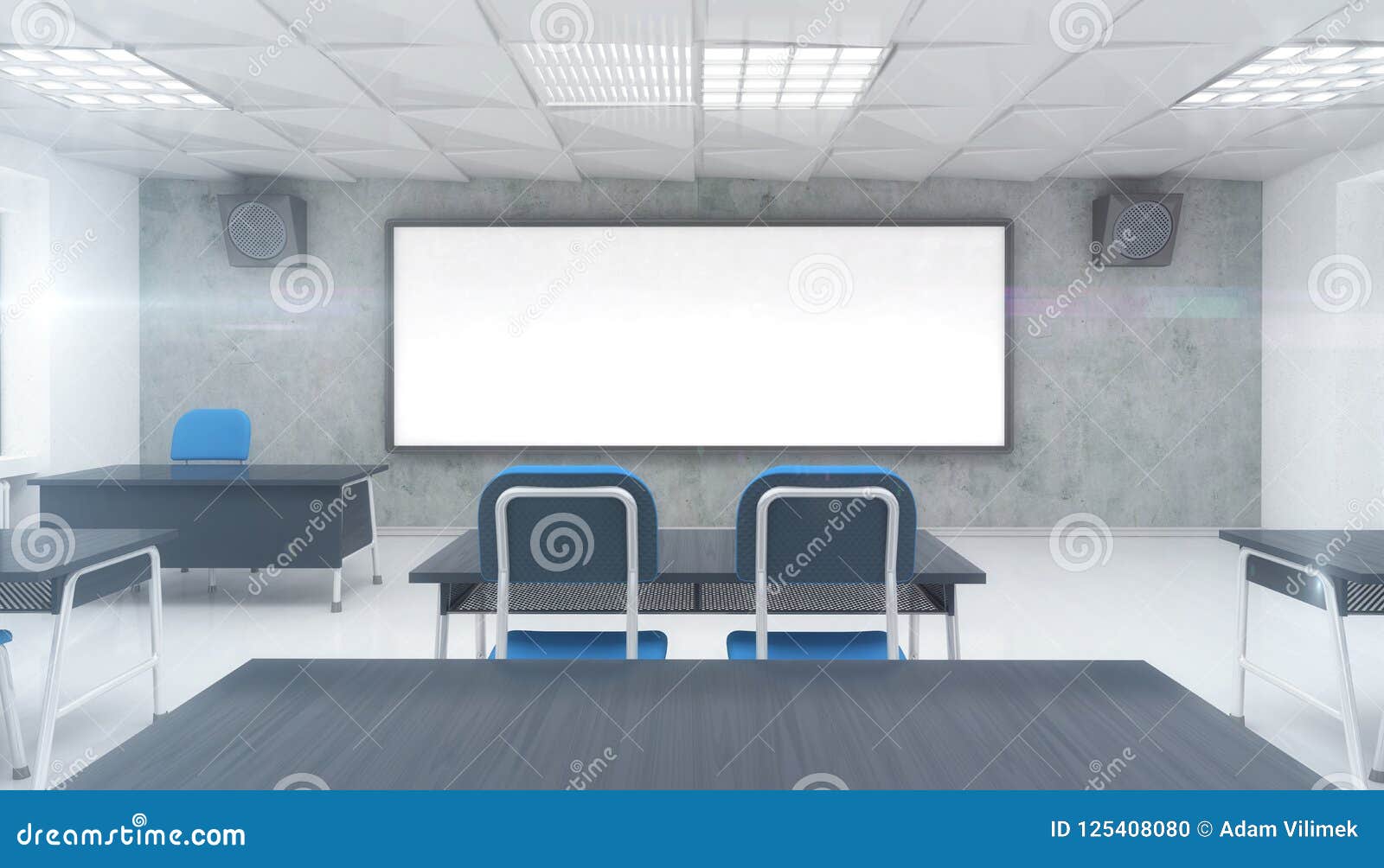 Modern Classroom Interior with Empty Board Front View Stock ...