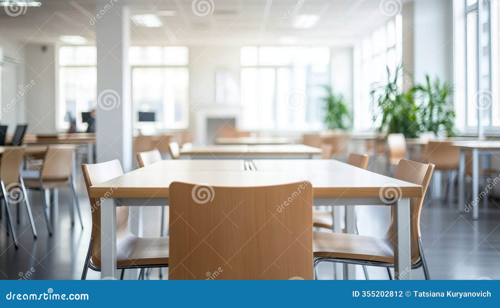 Modern Classroom Interior with Empty Tables and Chairs, Bright Natural ...
