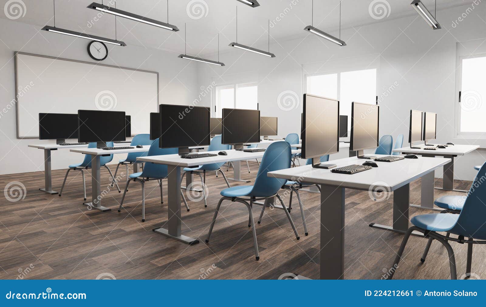 Modern classroom interior stock illustration. Illustration of academic ...