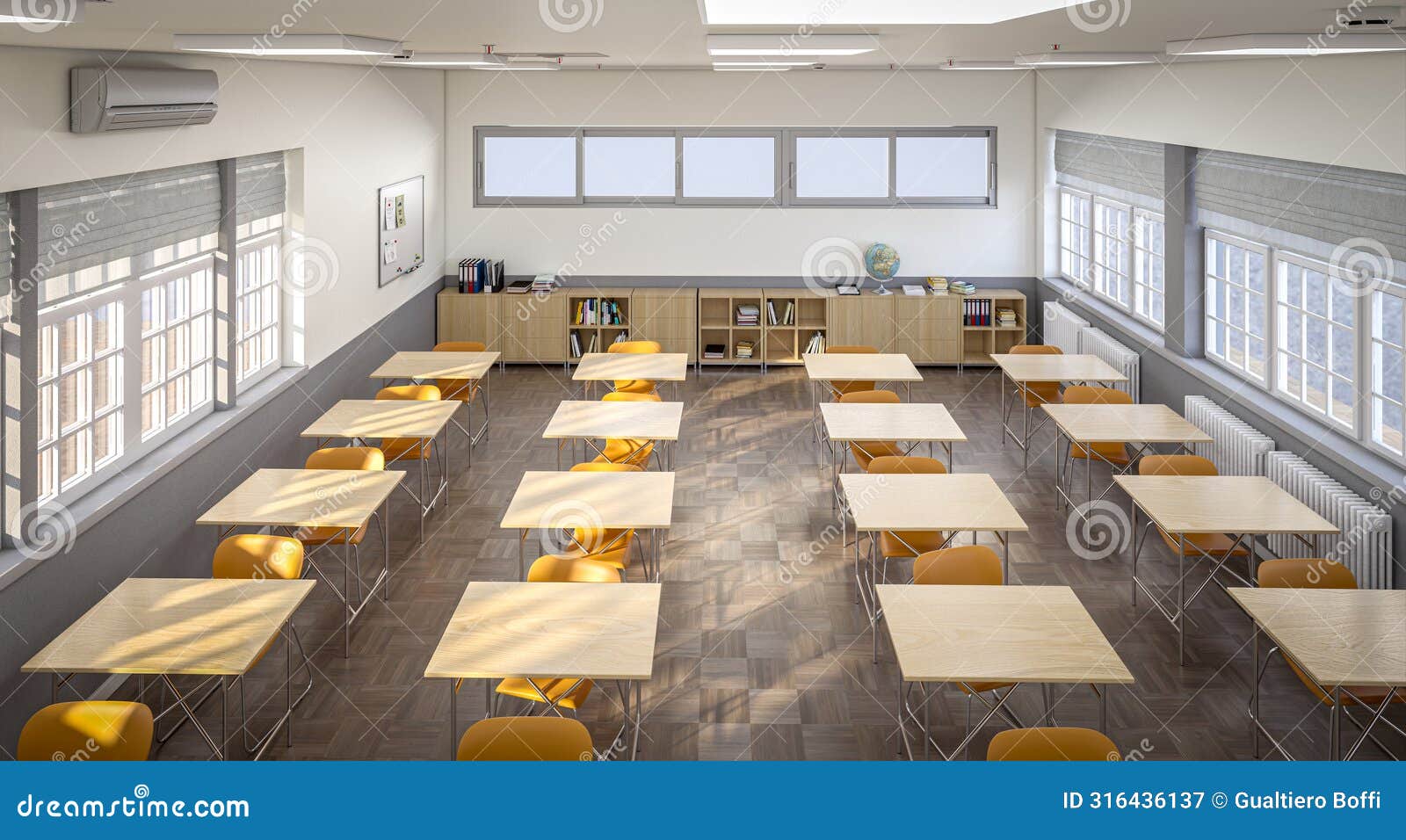 Modern Classroom Interior with Sunlight Stock Illustration ...