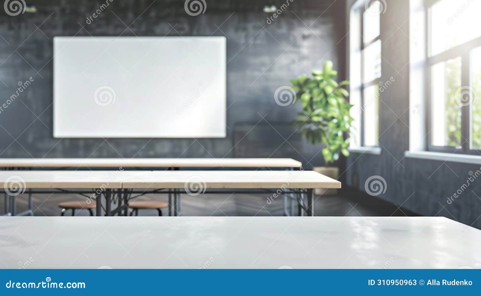 Modern Classroom Interior with Whiteboard and Natural Light Stock Image ...