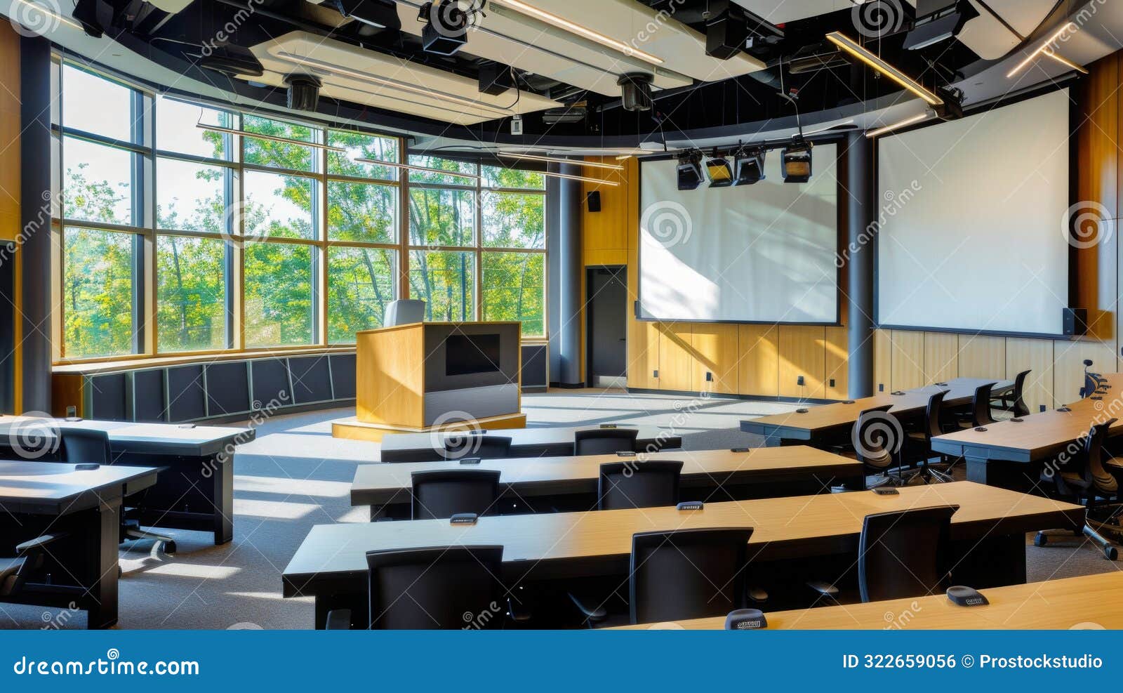 Modern Classroom with Large Windows Stock Photo - Image of spacious ...