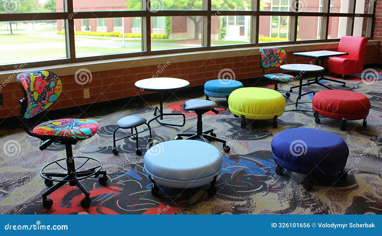 Modern Classroom Settings at School or University. Various Ottomans and ...