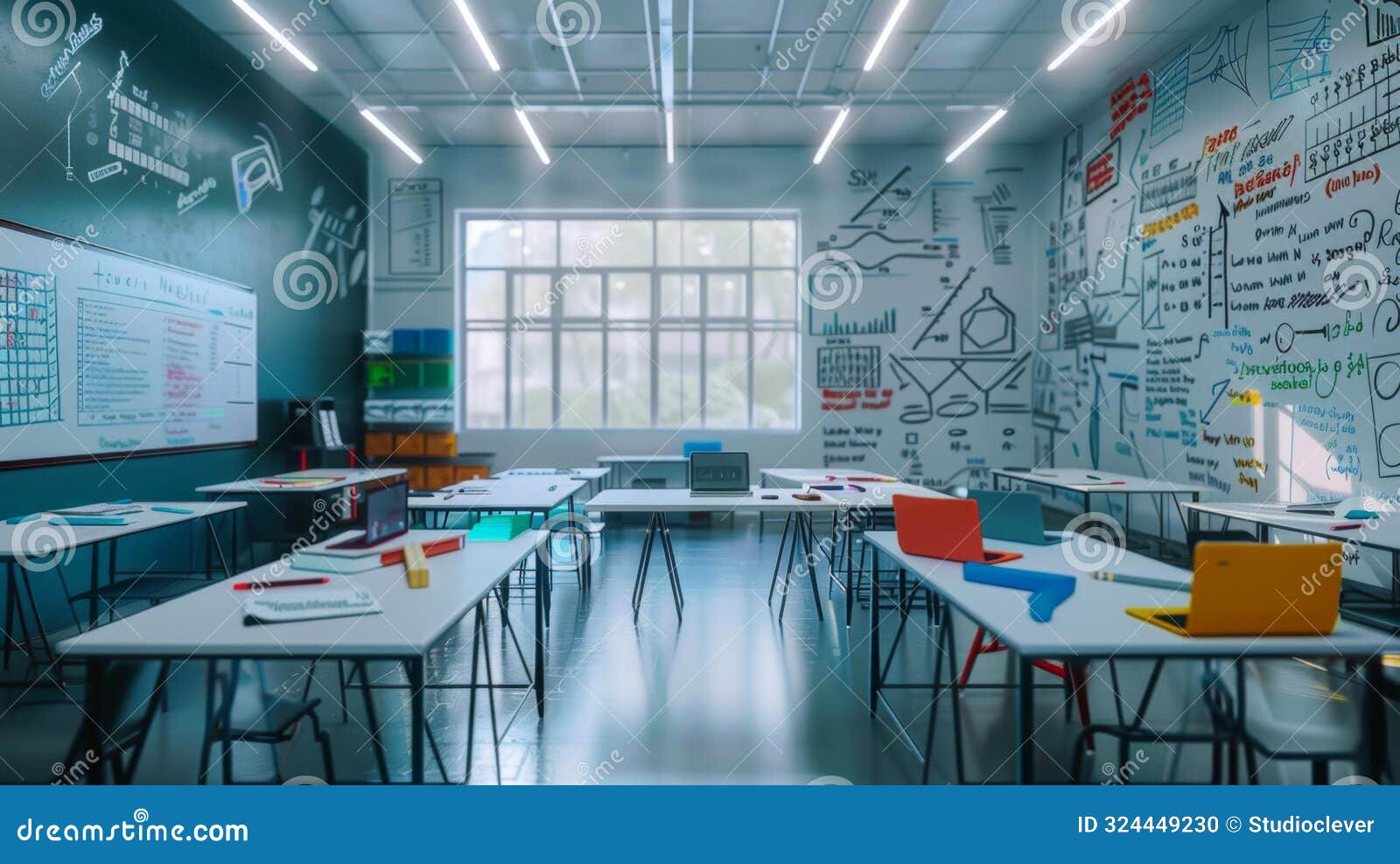 Modern Classroom with Technology and Science Diagrams - Generative AI ...