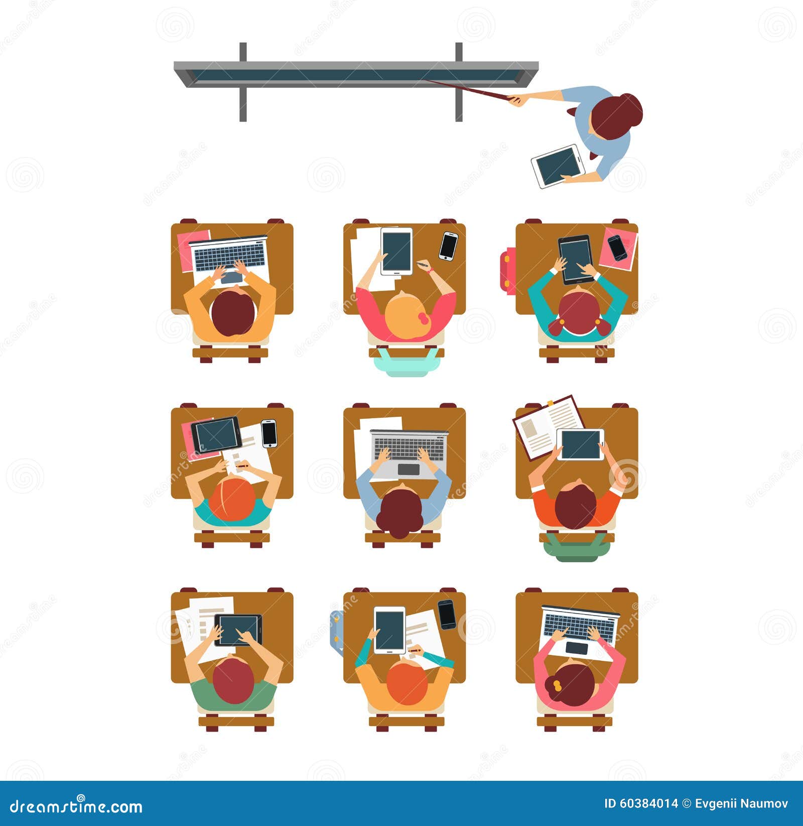 Modern Classroom Top View in Flat Design Stock Vector - Illustration of ...