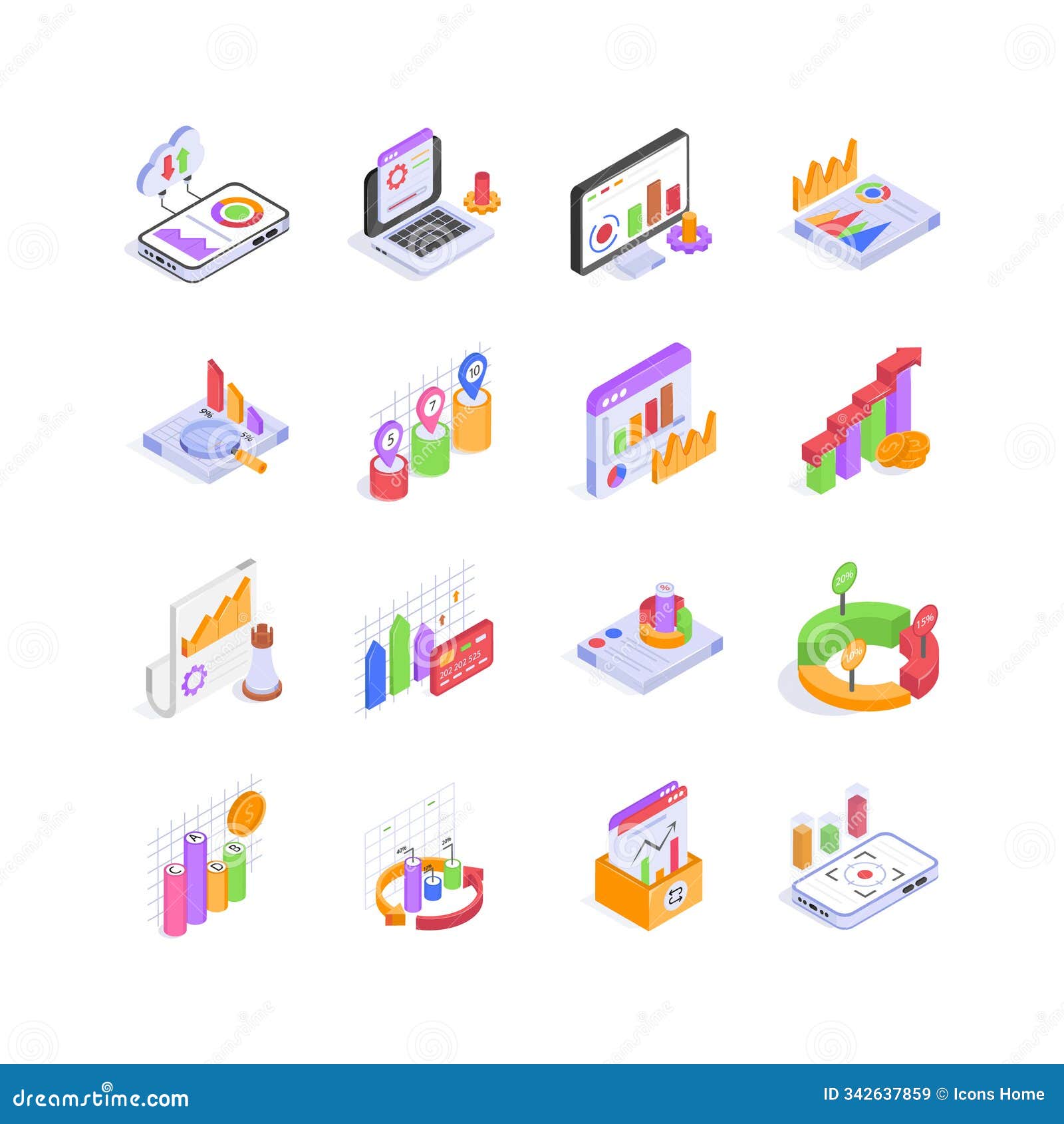 Modern, Clean Isometric Icons Representing Various Aspects of Business ...