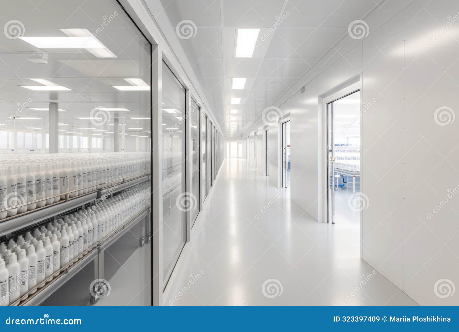 Modern Clean Laboratory Corridor with Glass Windows and Bright Lighting ...