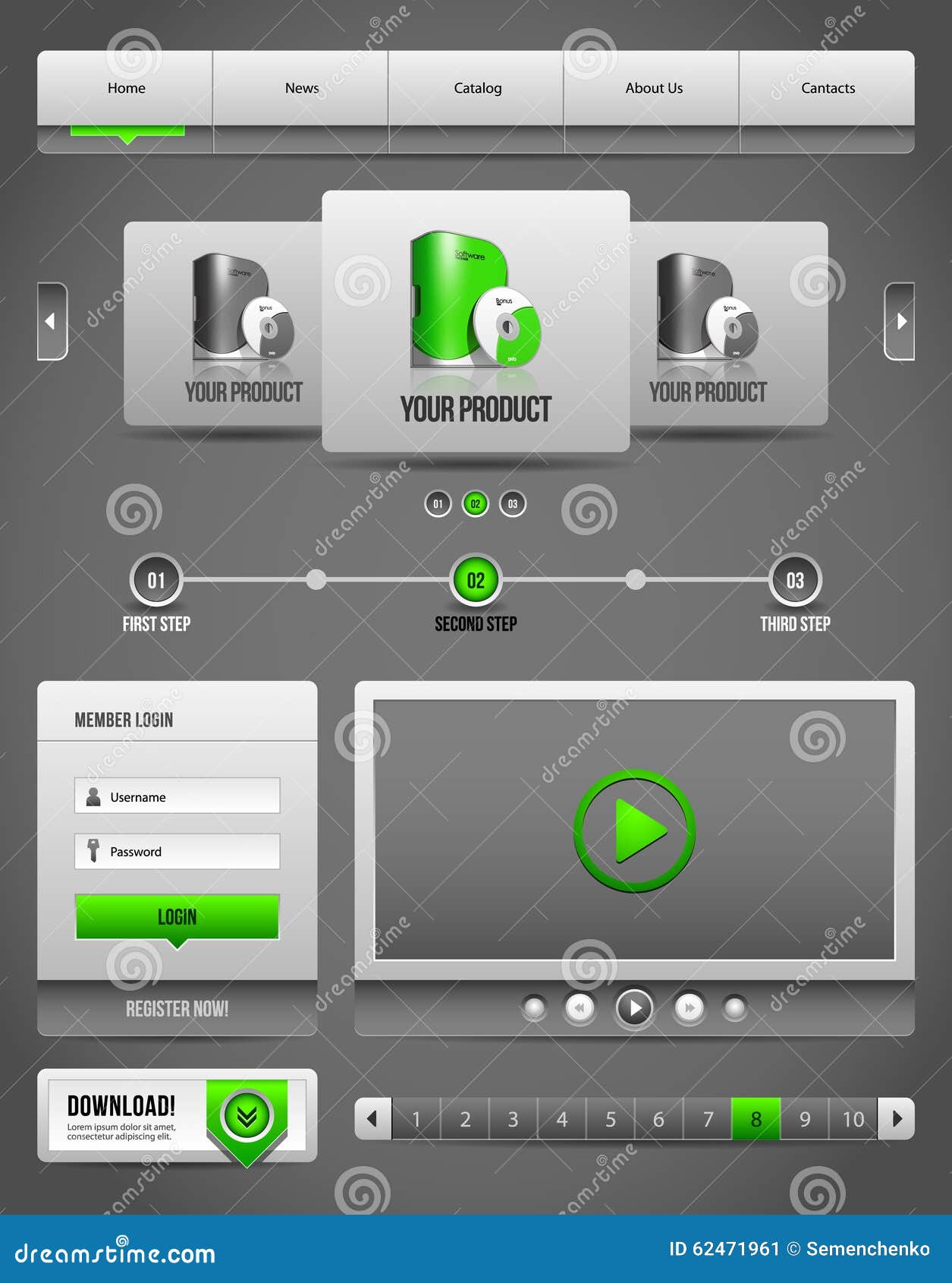 Modern Clean Website Design Elements Grey Green Gray 2 Stock Vector ...