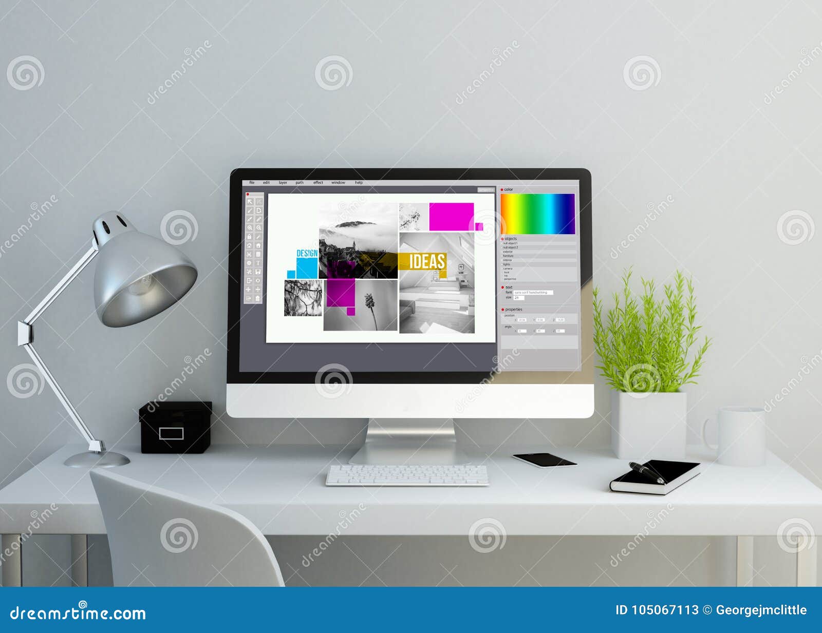 Modern Clean Workspace with Graphic Design Software on Screen Stock ...