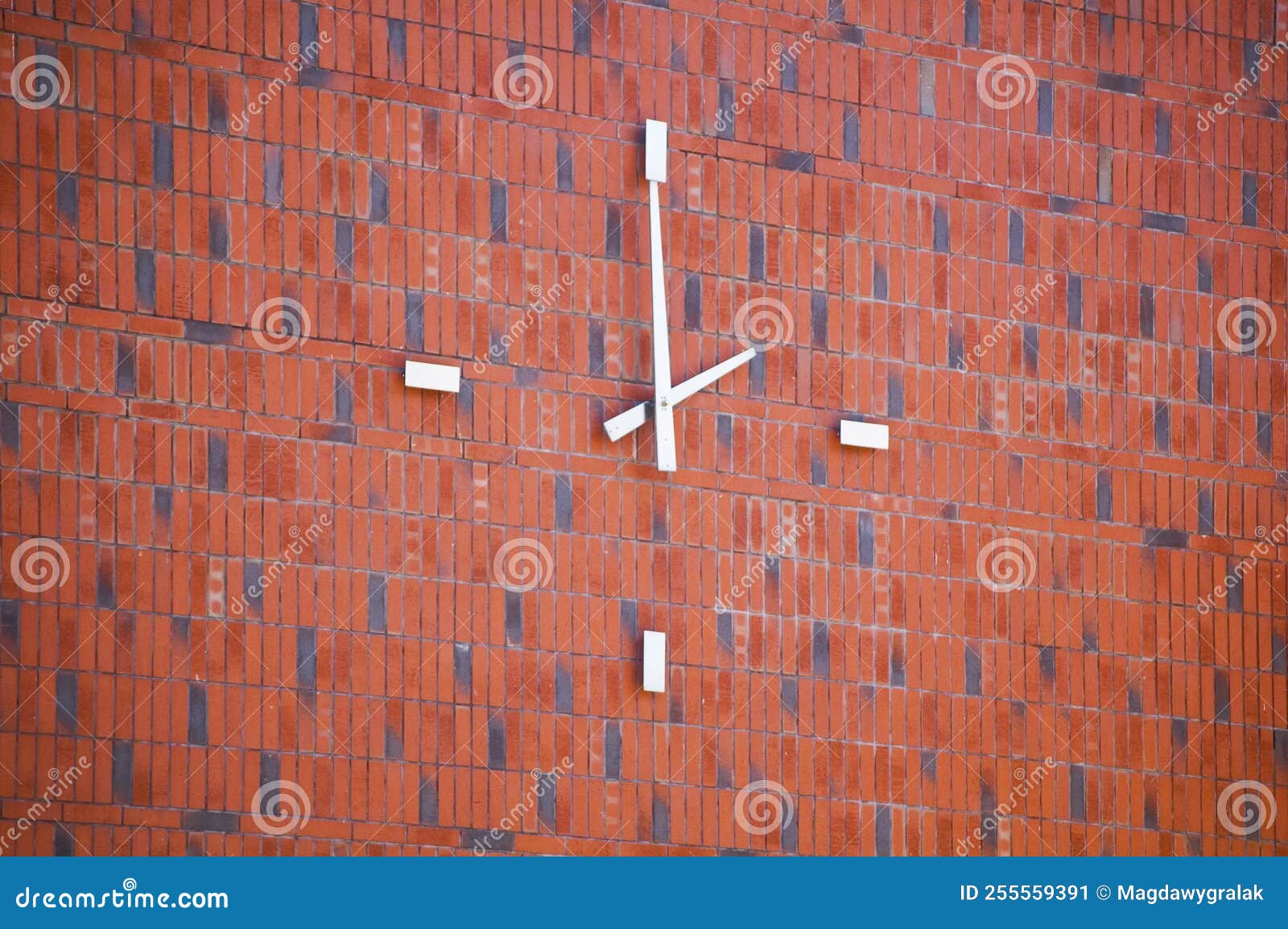 Modern Clock on the Brick Building Wall. Stock Image - Image of round ...