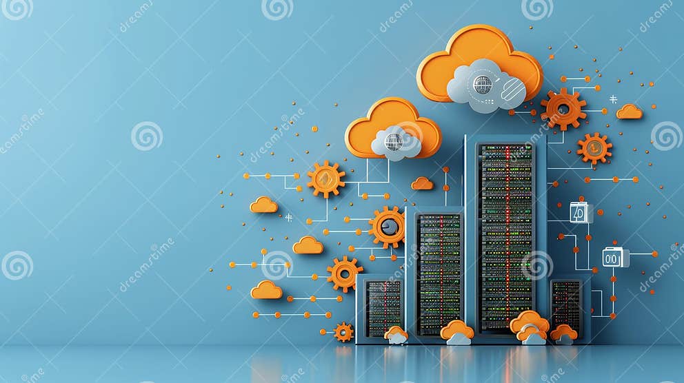Modern Cloud Computing Concept with Frame Border and Data Servers on ...