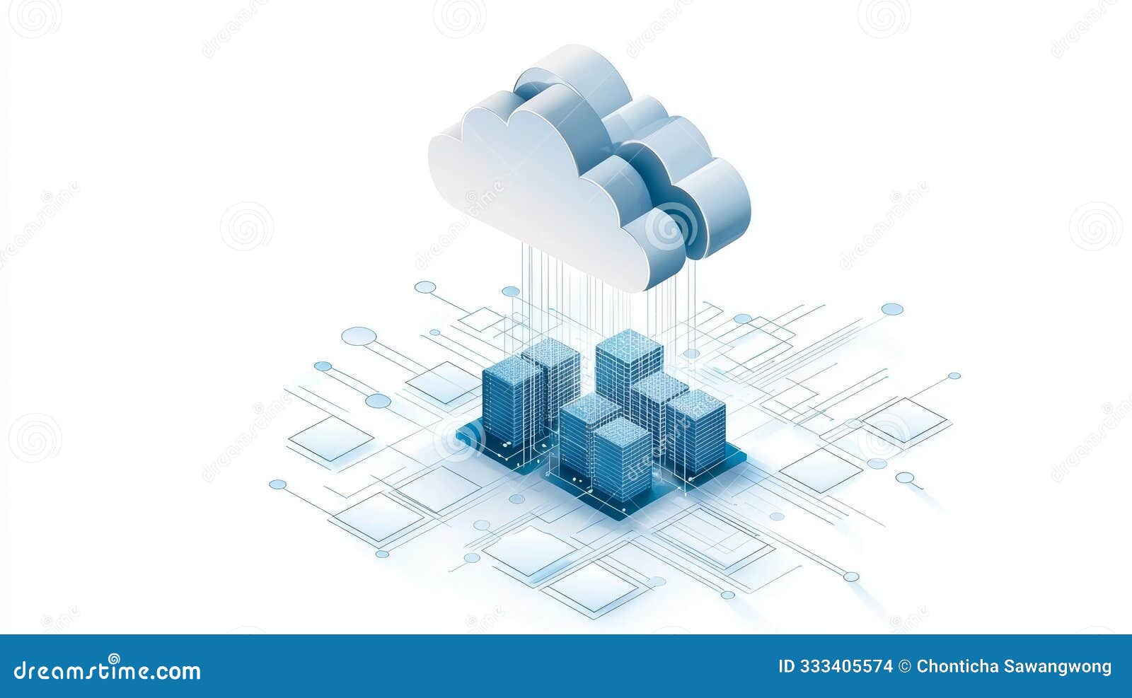 A Modern Cloud Computing Concept Illustrating Data Storage and Processing Using Stylized ...