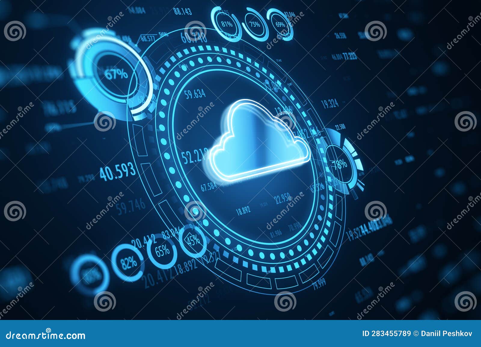 Modern Cloud Computing Hologram with Index on Backdrop. Connectivity ...