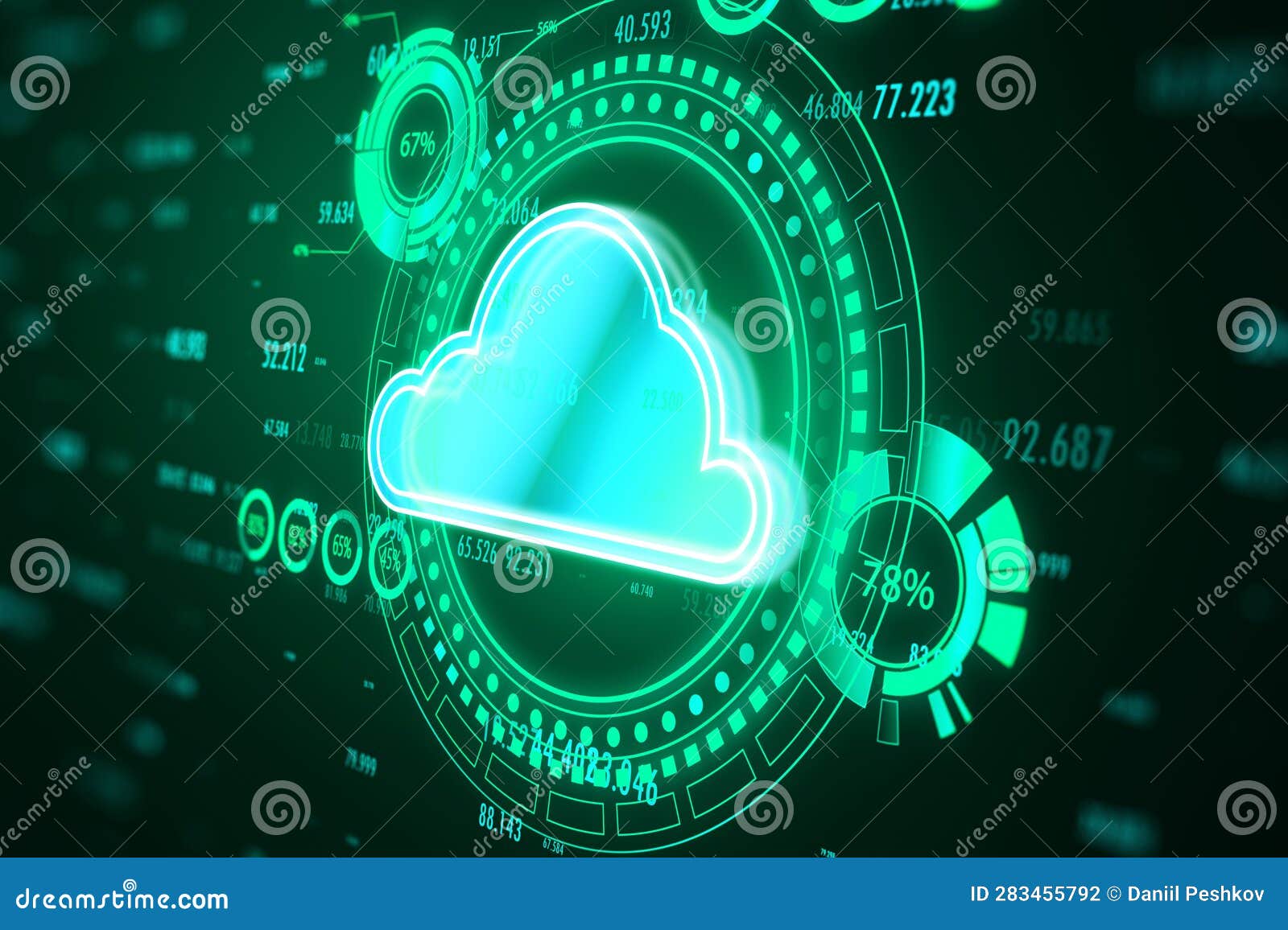 Modern Cloud Computing Hologram with Index on Background. Connectivity ...