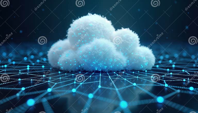 Modern Cloud Computing Illustration. Large Cloud Icon Above Central ...