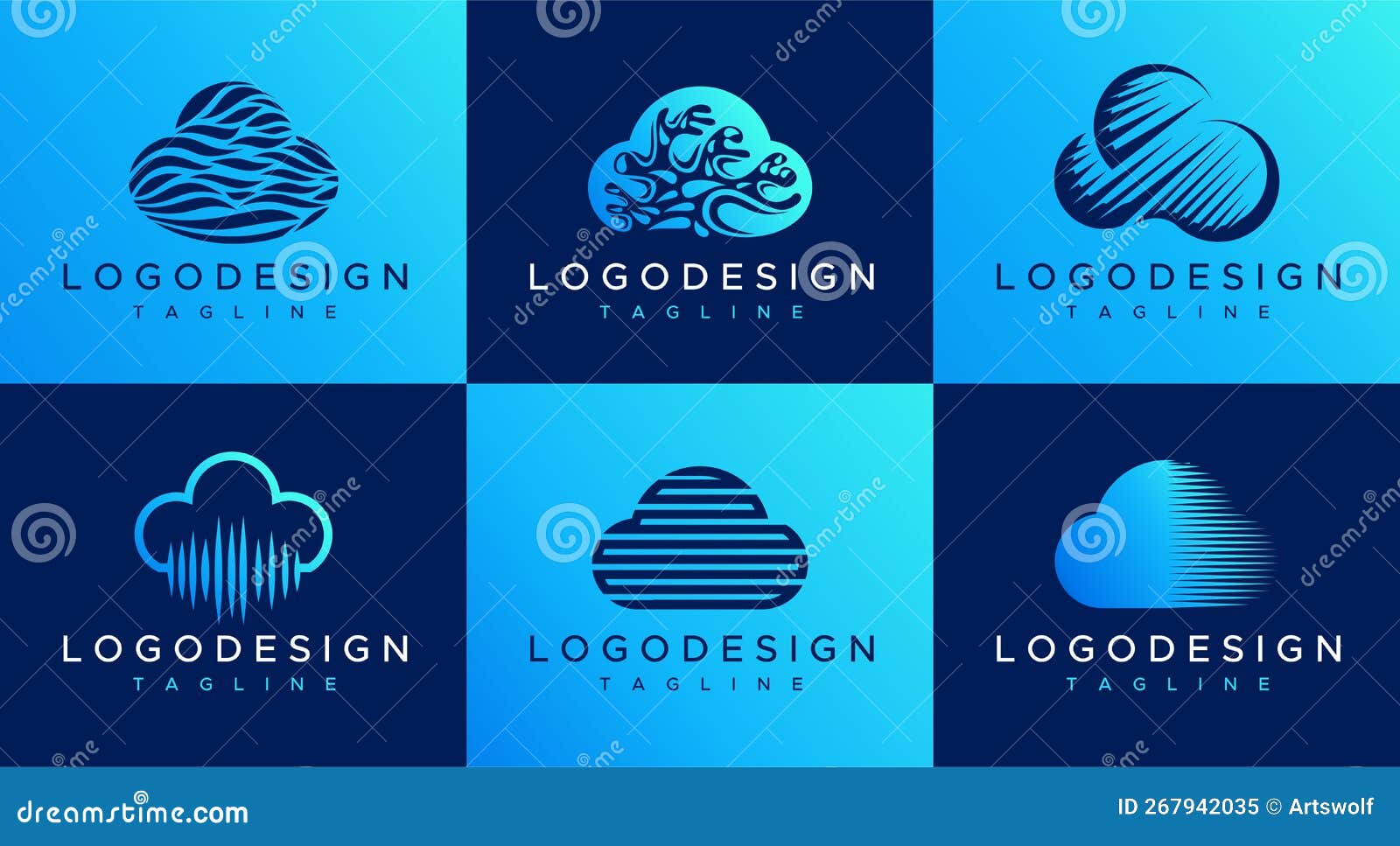 Modern Cloud Logo Design Set. Digital Cloud Network Logo Branding. Stock Vector - Illustration ...