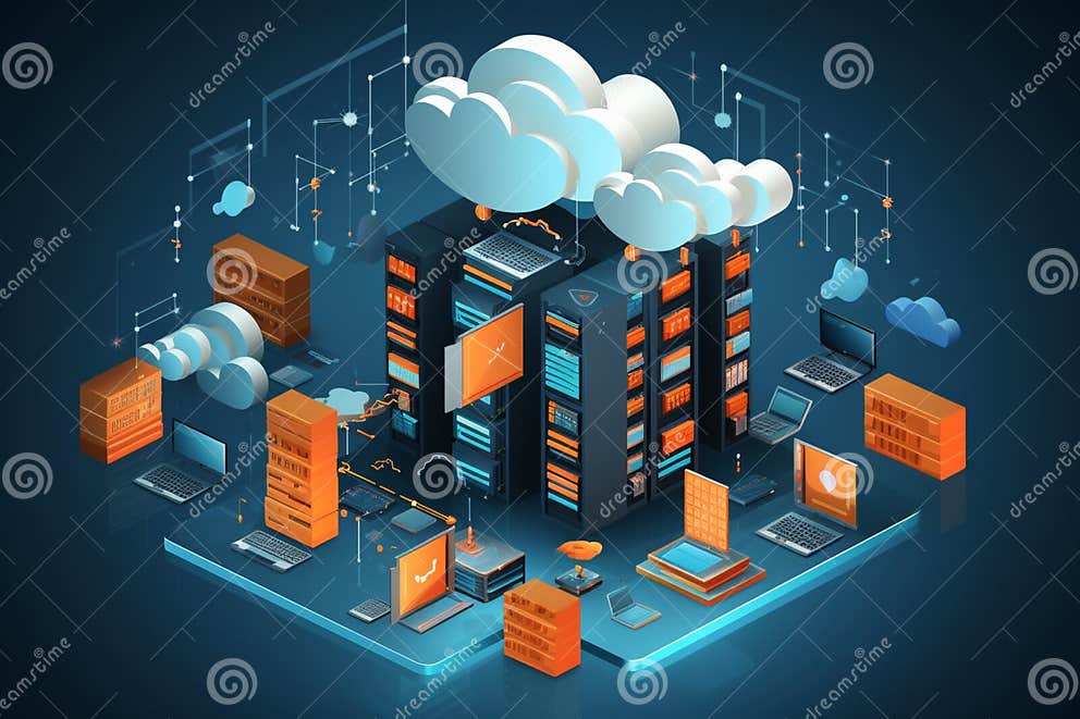 Modern Cloud Technology Concept Illustration of a Data Center in Cloud Computing Stock ...