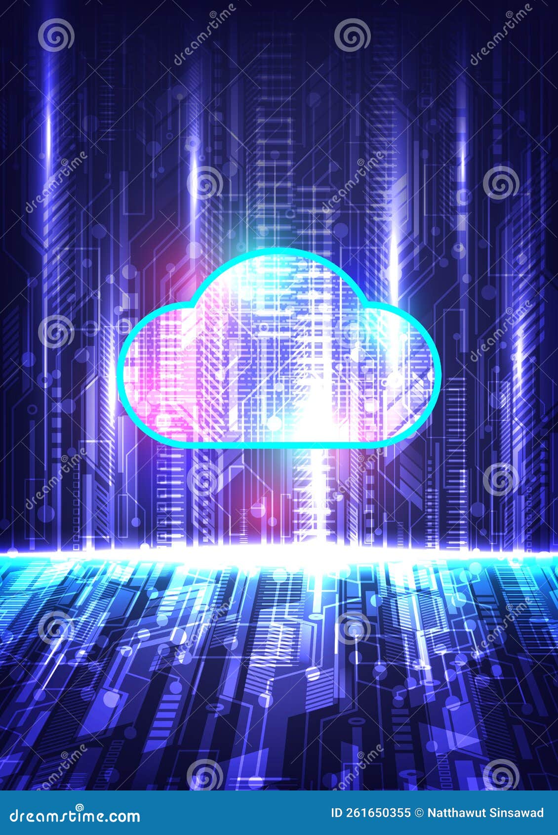 Modern Digital Technology Background with Cloud Blue Neon Light ...