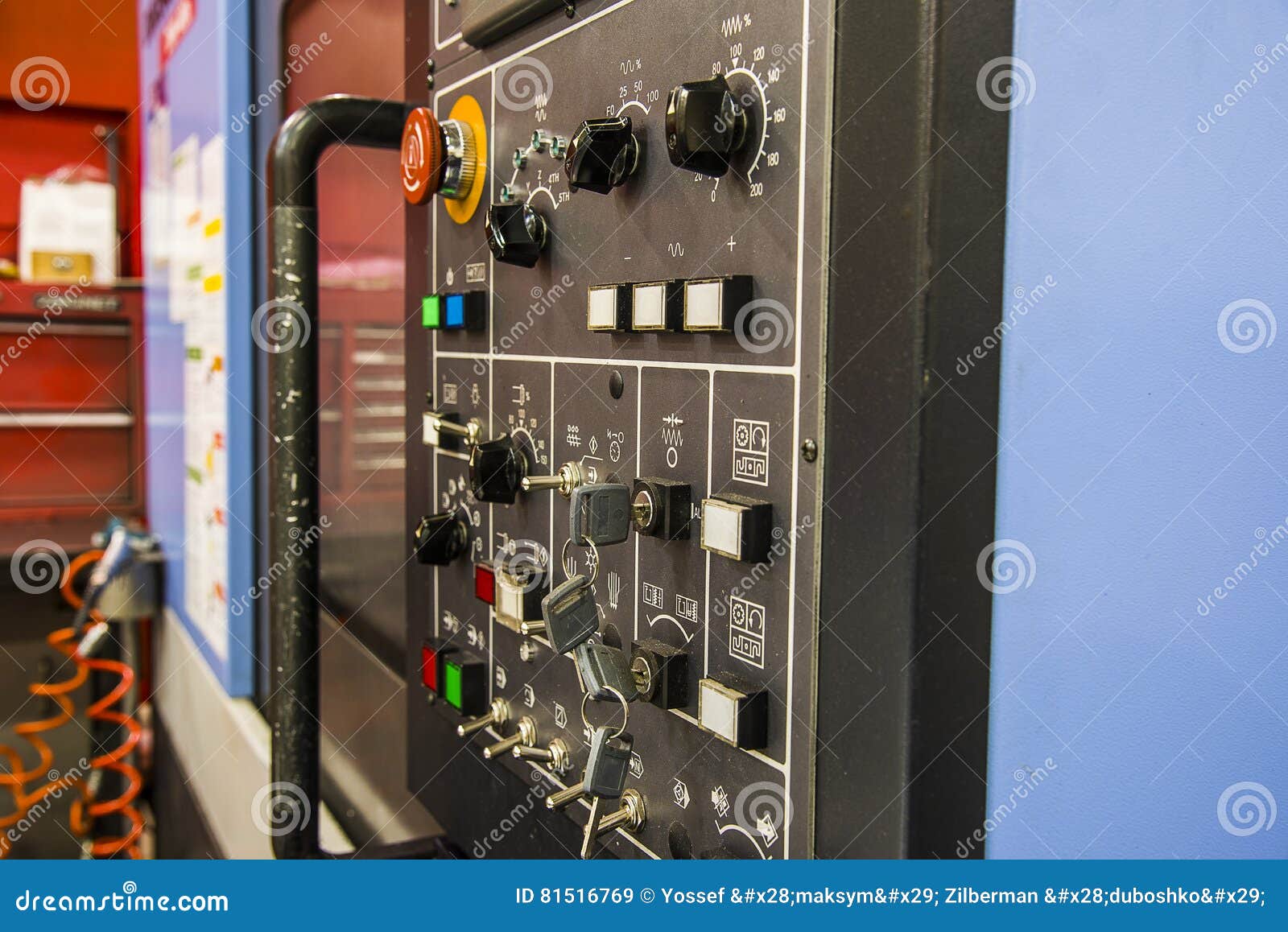 Modern CNC Machining Center with Control Panel on Foreground. Close Up ...