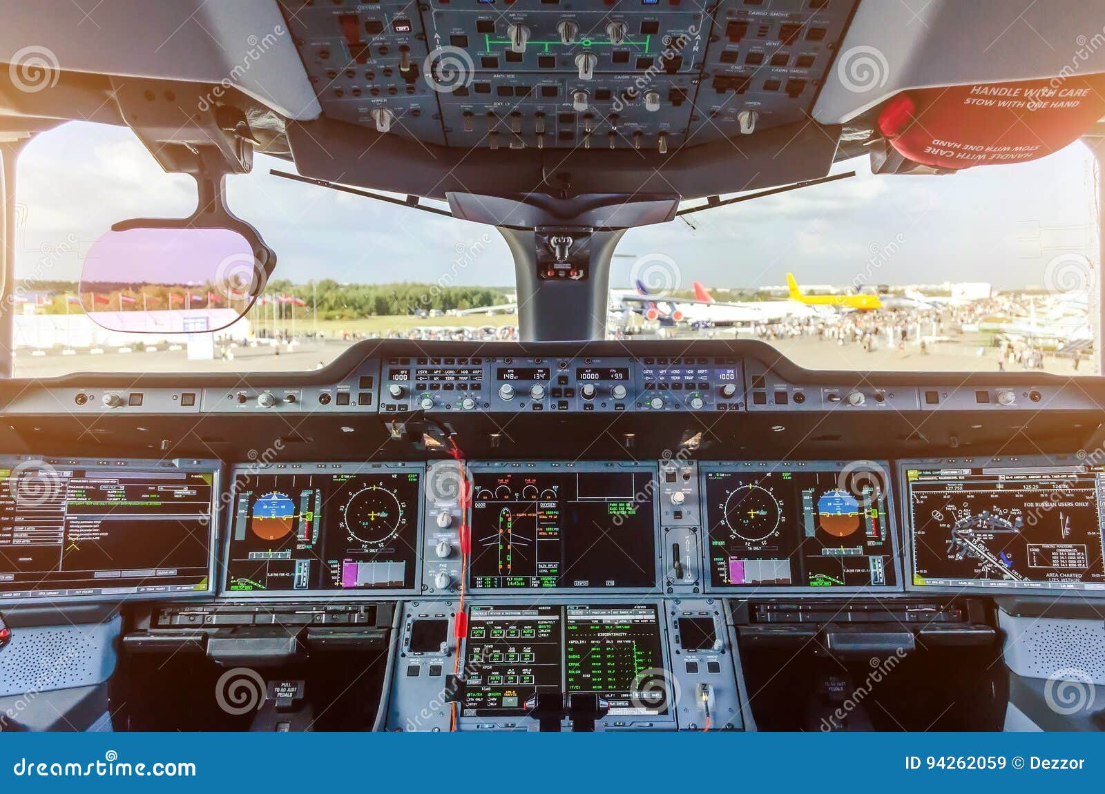 Modern Cockpit in the Passenger Airliner Stock Image - Image of ...