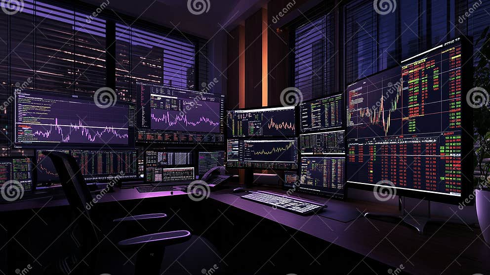 A Modern Coder S Workstation With Three Monitors Each Displaying Code And Graphs Under The