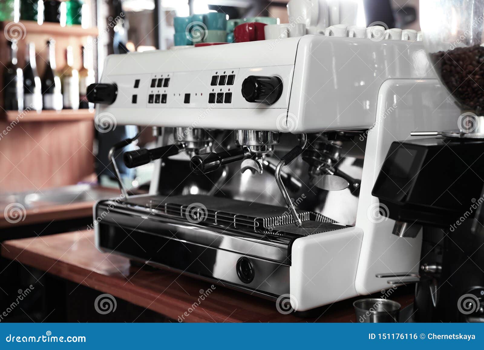 Modern Coffee Machine on Bar Counter Stock Photo - Image of drink ...