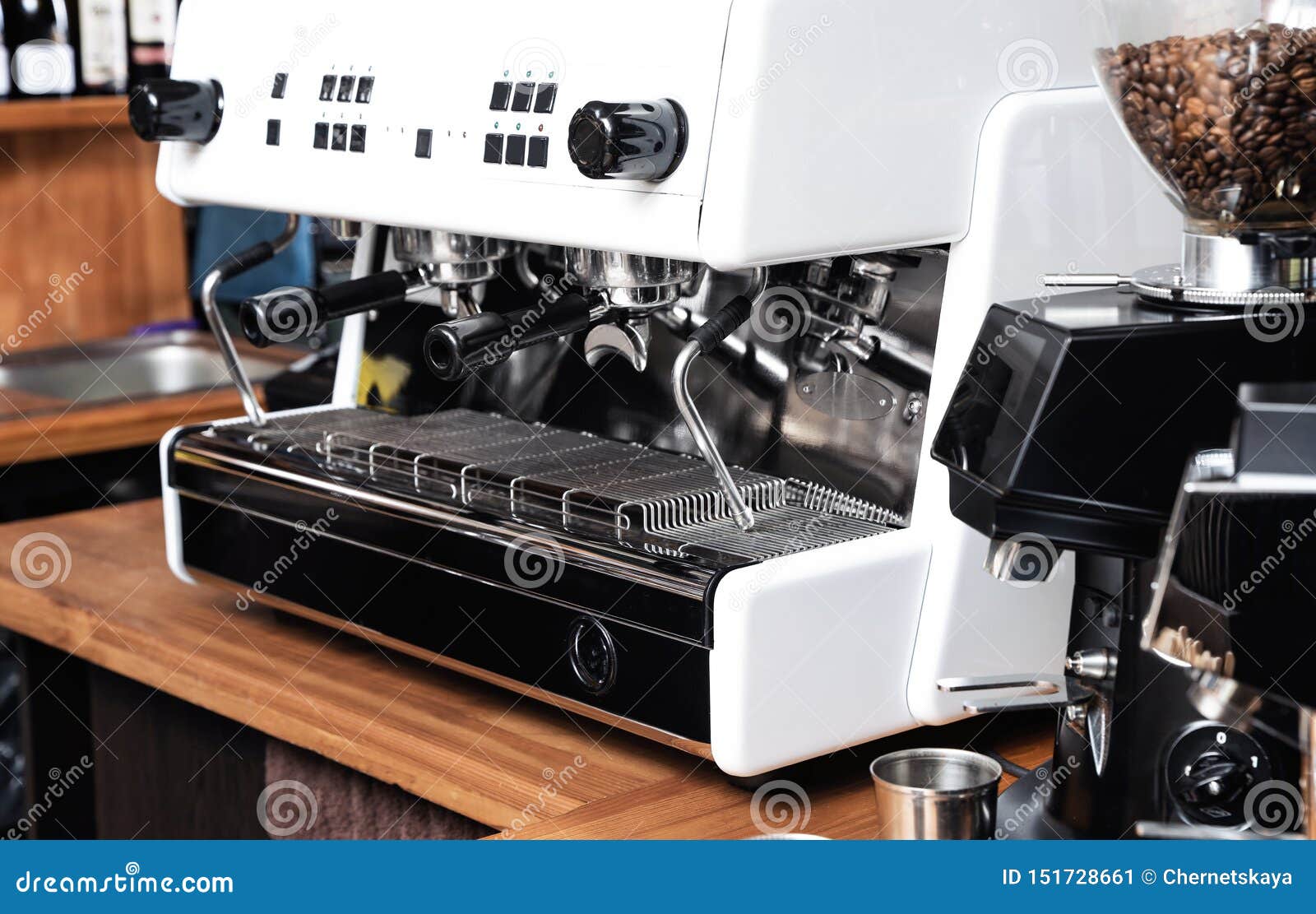 Modern Coffee Machine on Bar Counter Stock Image - Image of device ...