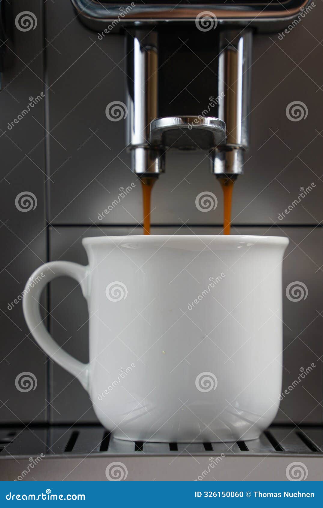 Modern Coffee Machine Cup and Flowing Coffee Stock Photo - Image of ...
