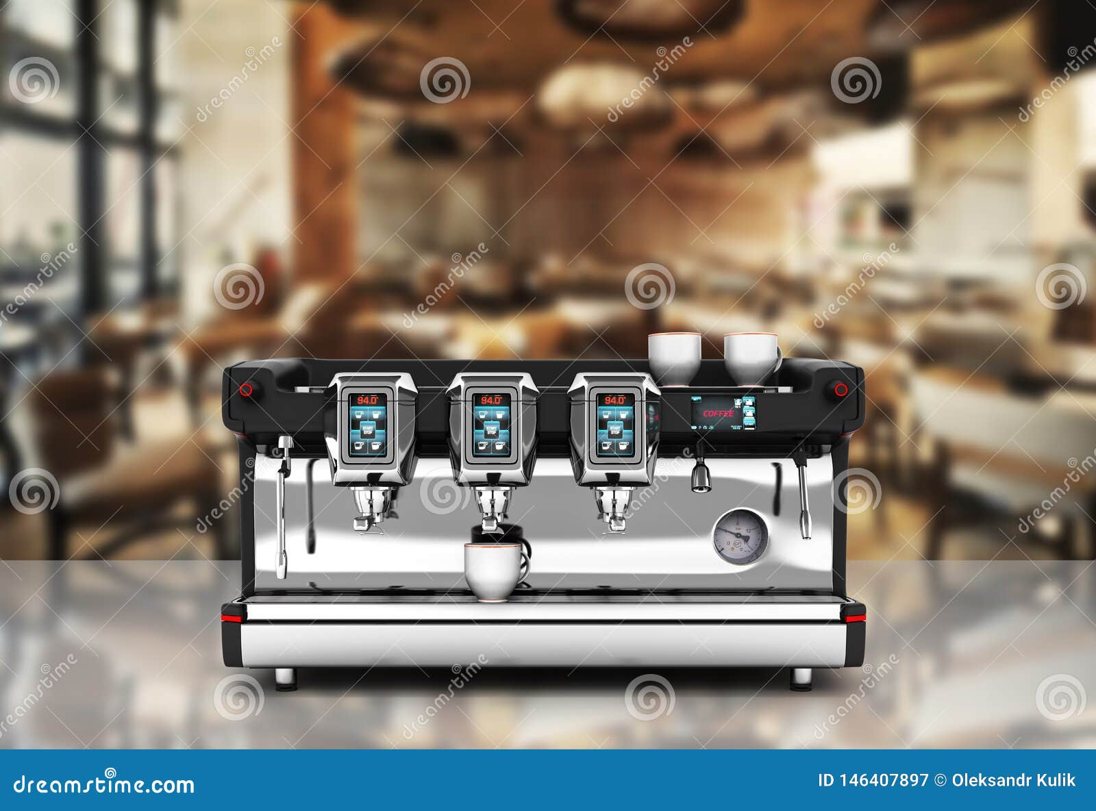 Modern Coffee Machine Front View on Coffee House Background 3d Stock ...