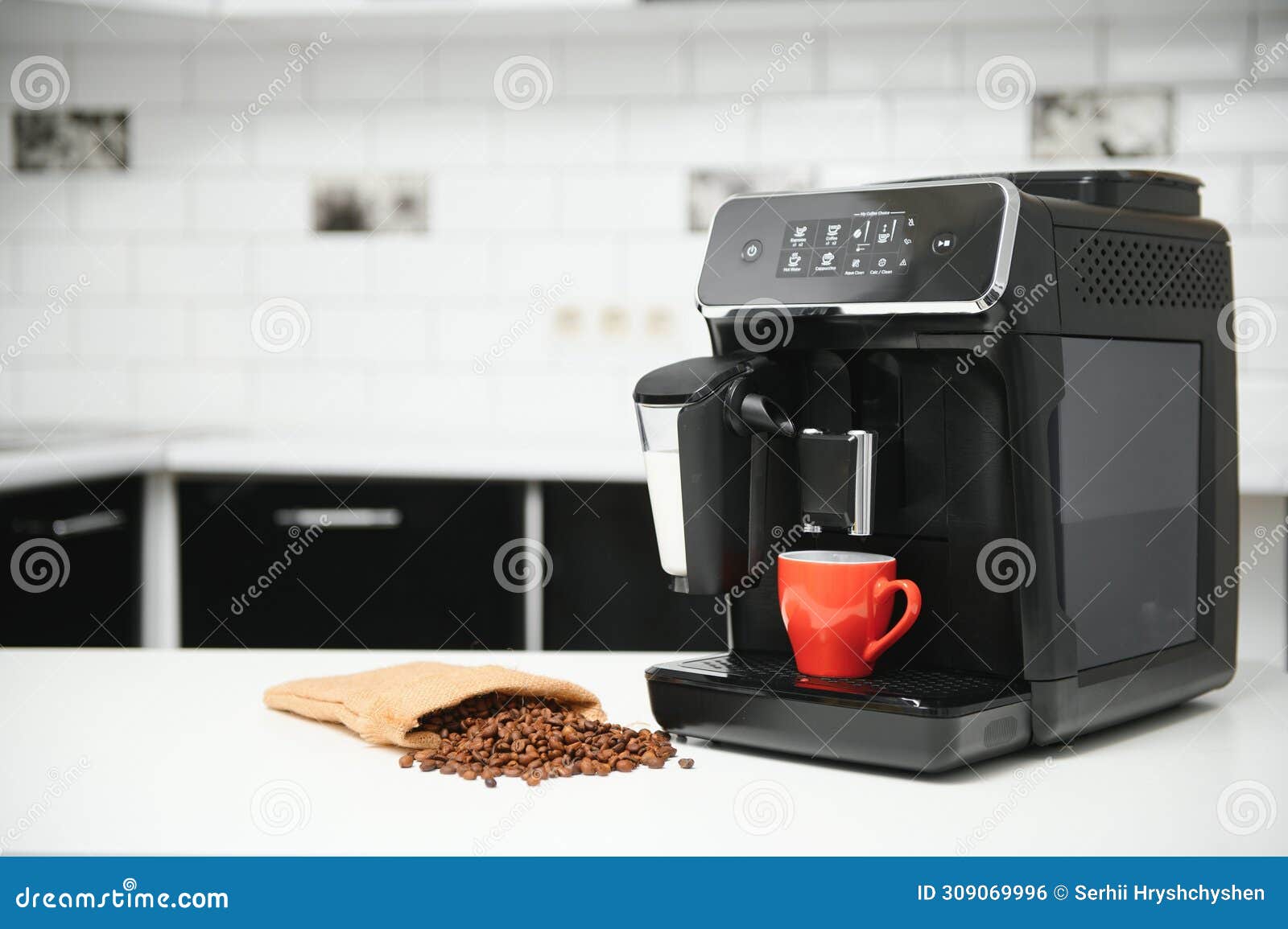 Modern Coffee Machine on Table in Kitchen Stock Photo - Image of ...