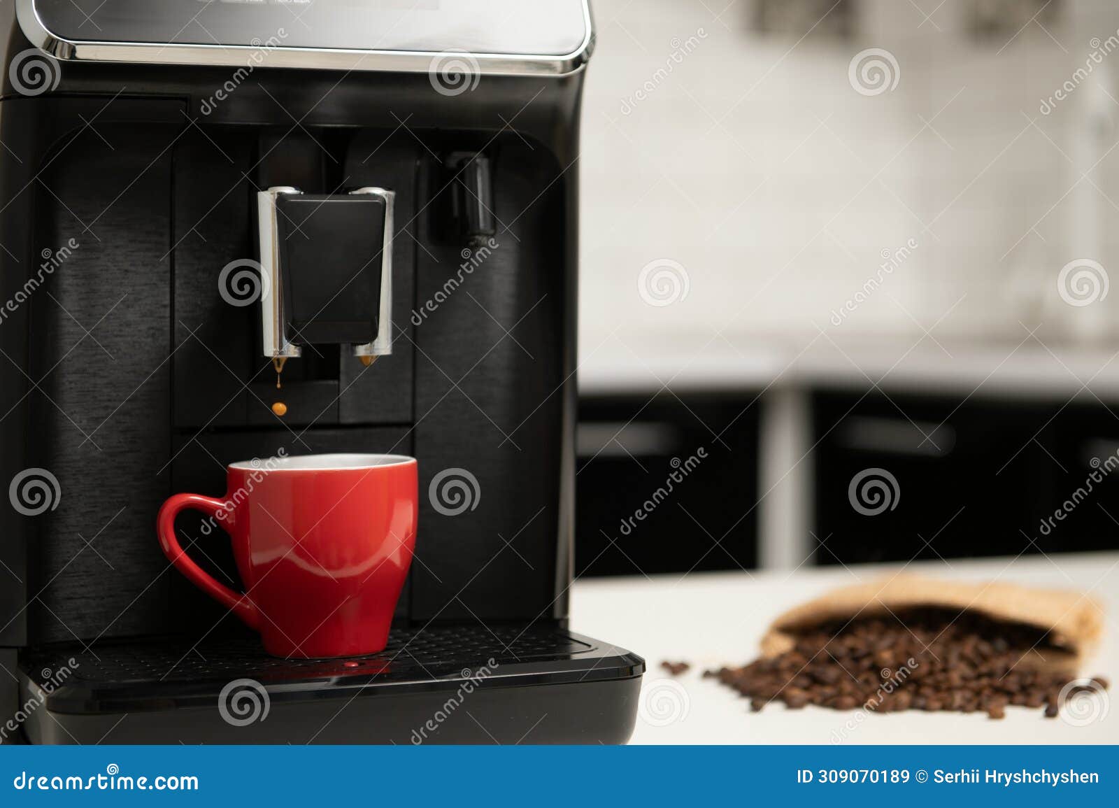 Modern Coffee Machine on Table in Kitchen Stock Image - Image of ...