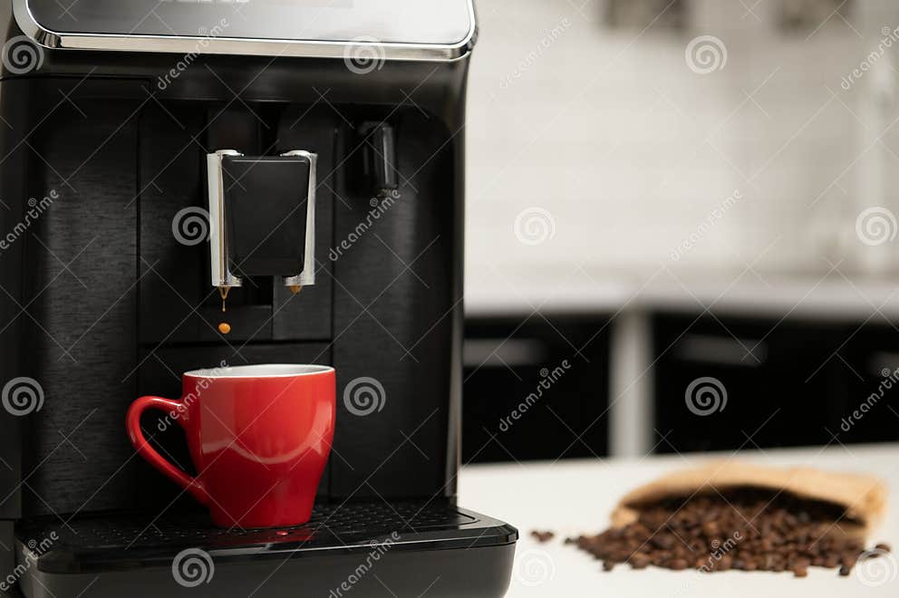 Modern Coffee Machine on Table in Kitchen Stock Image - Image of ...