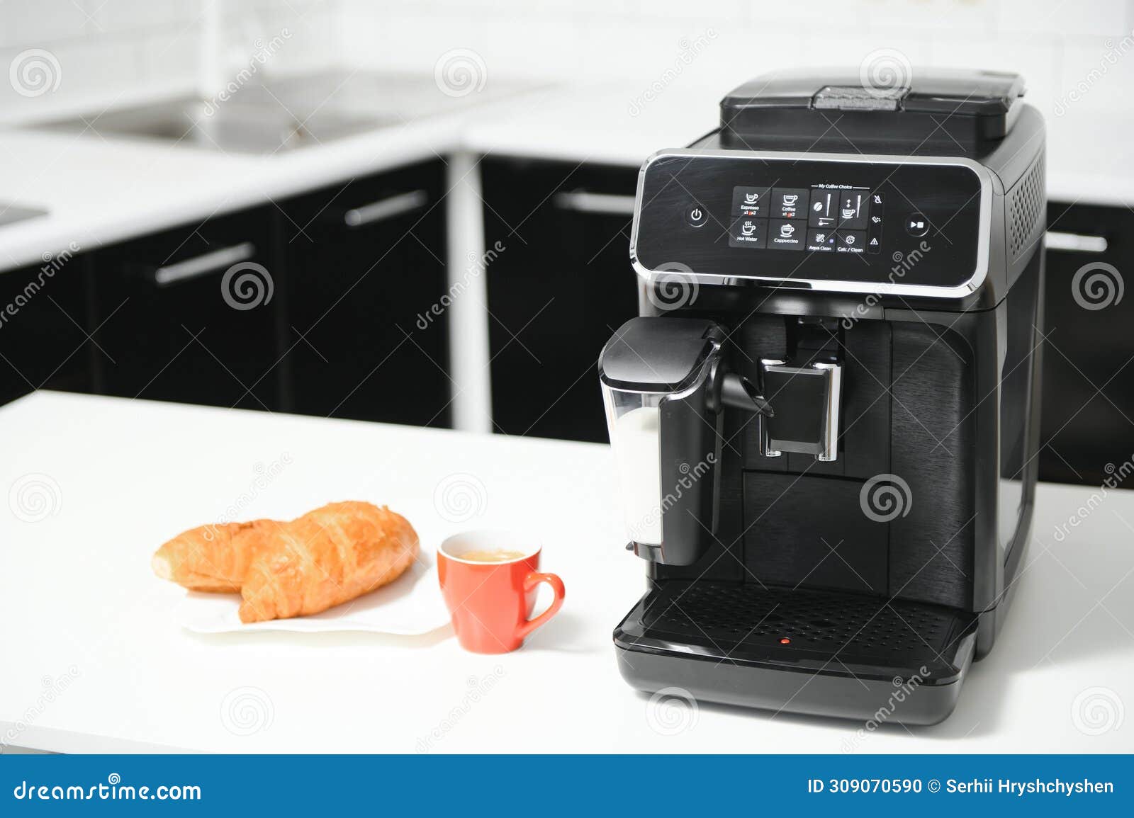 Modern Coffee Machine on Table in Kitchen Stock Photo - Image of ...
