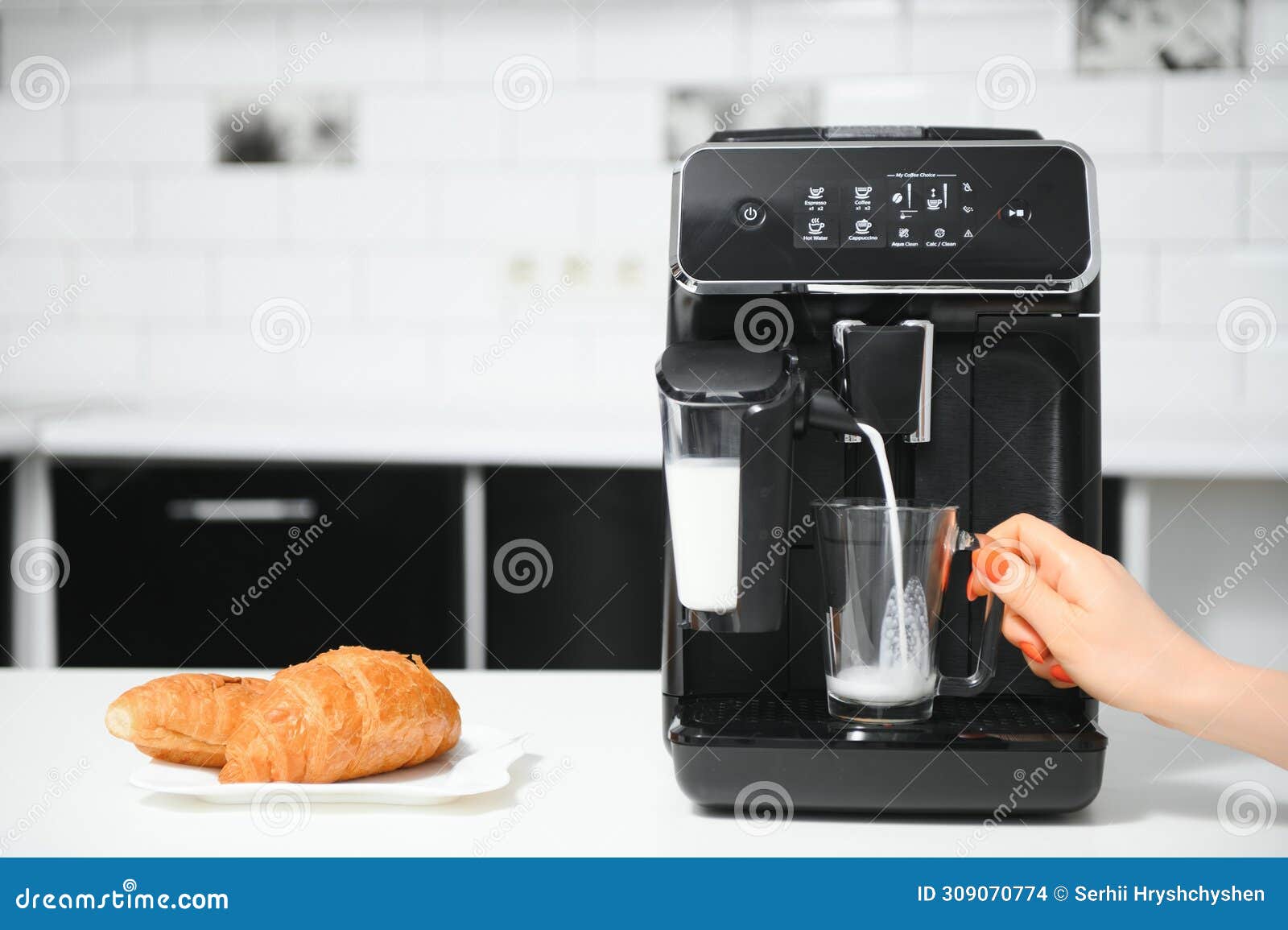 Modern Coffee Machine on Table in Kitchen Stock Photo - Image of aroma ...