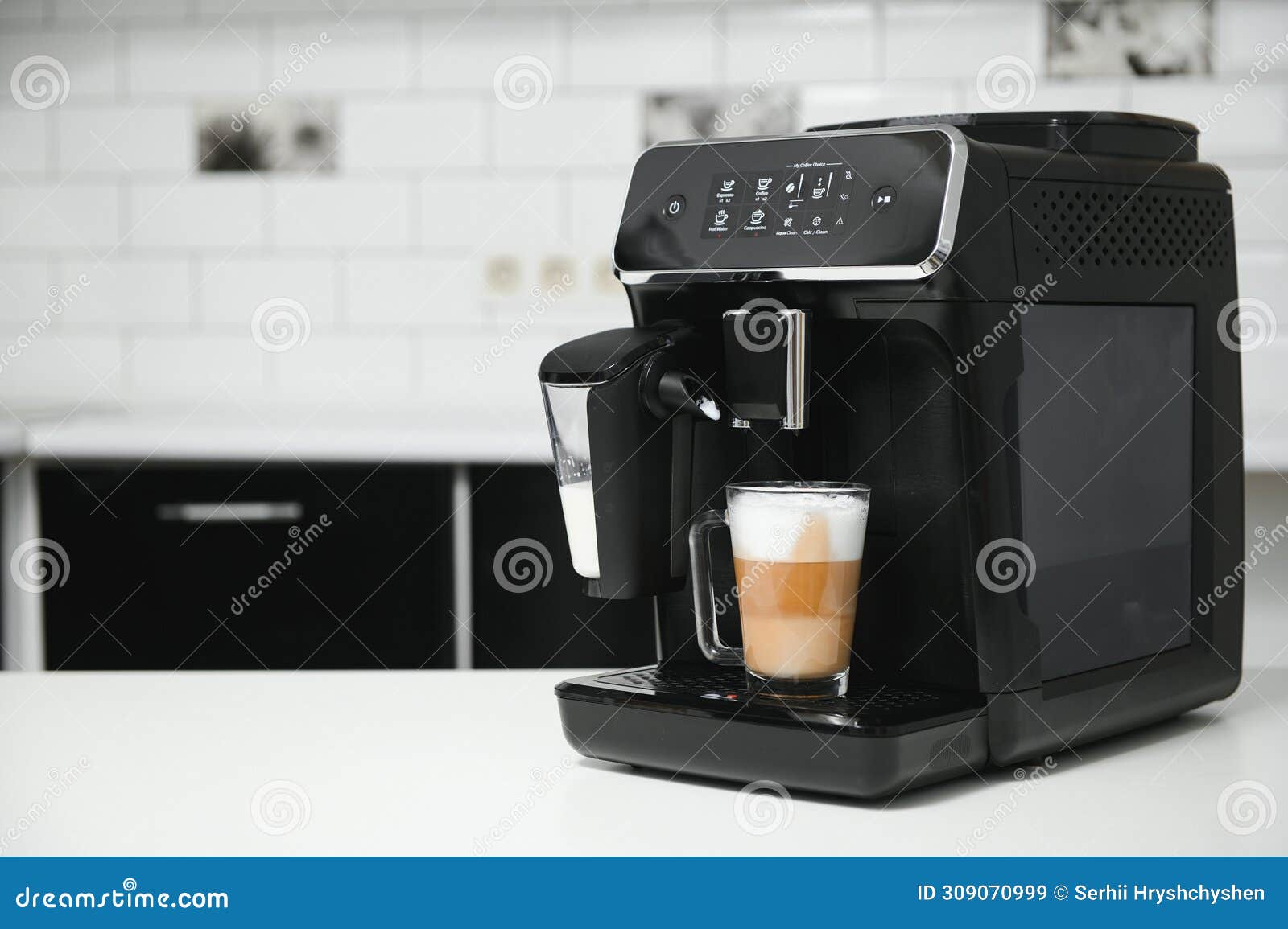 Modern Coffee Machine on Table in Kitchen Stock Image - Image of drink ...