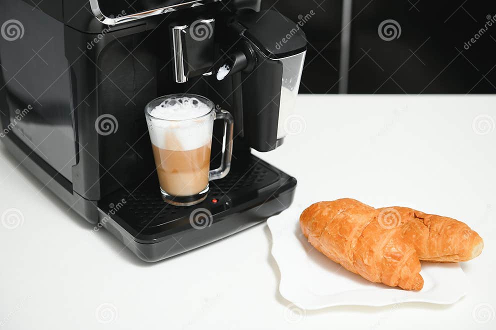 Modern Coffee Machine on Table in Kitchen Stock Image - Image of cafe ...