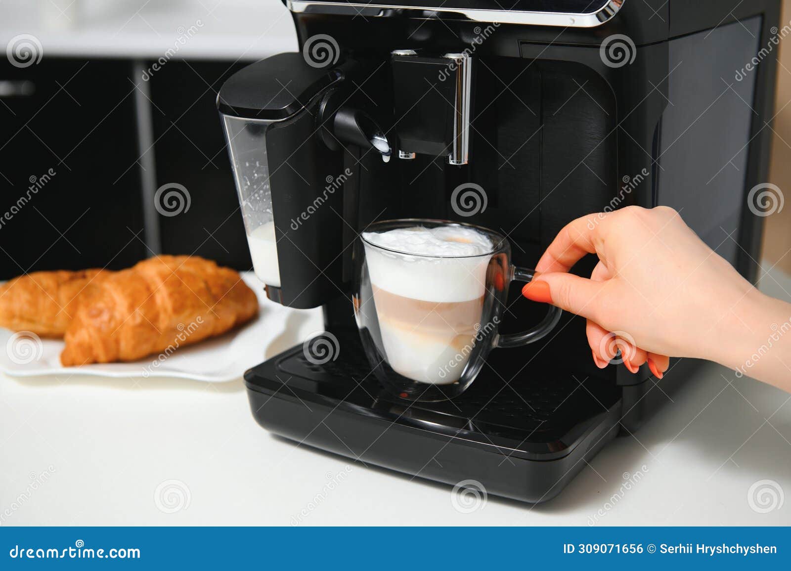Modern Coffee Machine on Table in Kitchen Stock Photo - Image of drink ...