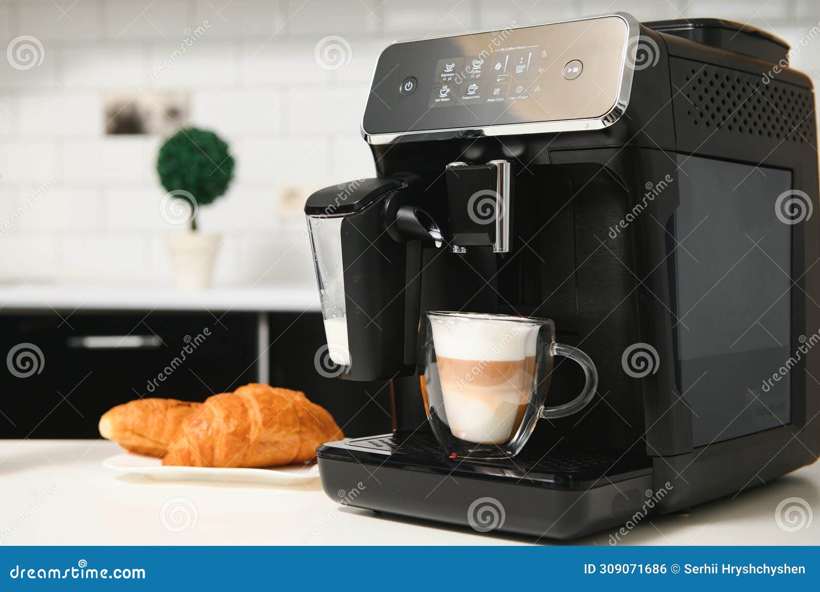 Modern Coffee Machine on Table in Kitchen Stock Photo - Image of home ...
