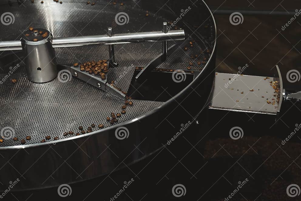 Modern Coffee Roaster Machine with Beans Indoors, Closeup Stock Photo ...
