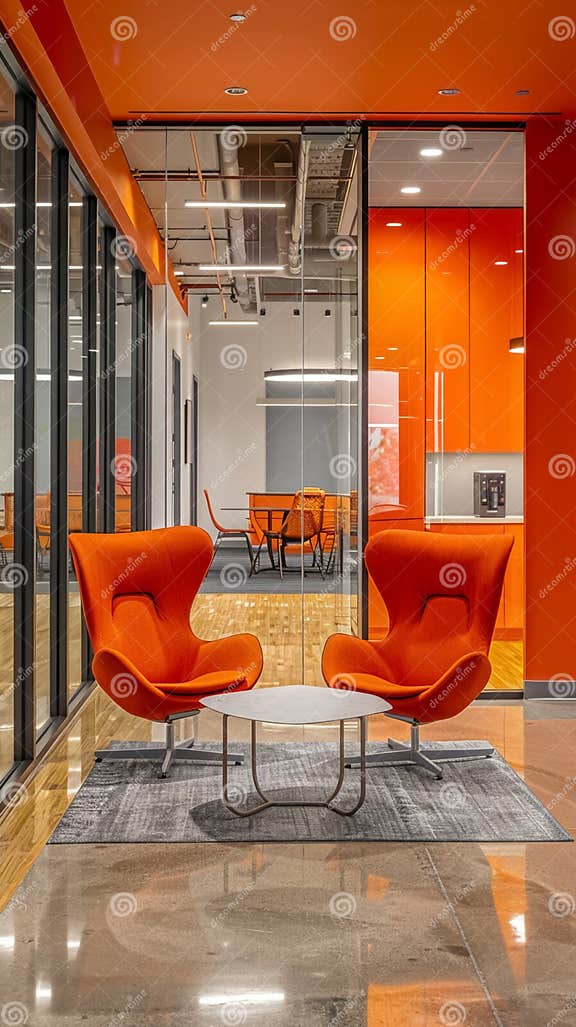 Modern Collaborative Workspace Featuring Vibrant Orange Chairs and ...