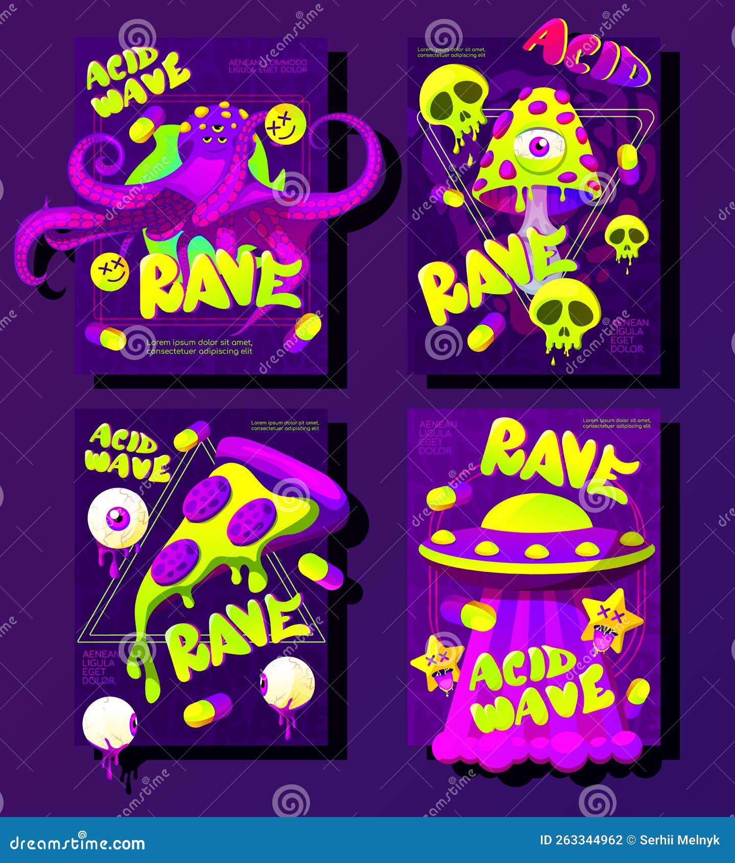 Psychedelic rave banner stock illustration. Illustration of party ...