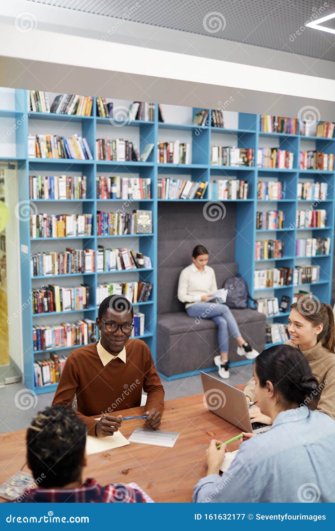 Modern College Library stock image. Image of teenager - 161632177