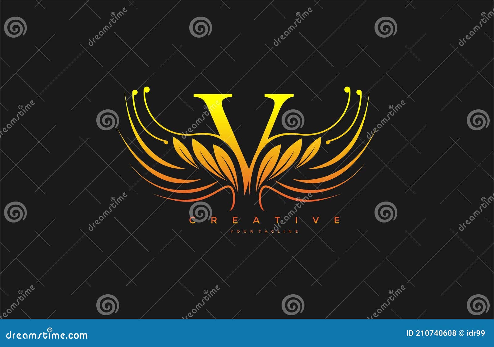 Modern Color Gradient V Typography Flourishes Logogram Beauty Wings ...